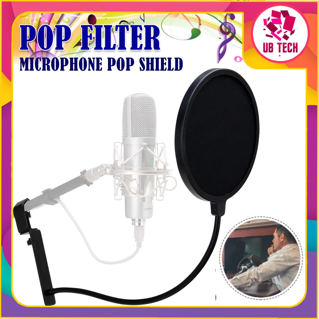 Microphone Pop Filter Dual Layer Mic Pop Shield with Clip | Shopee ...