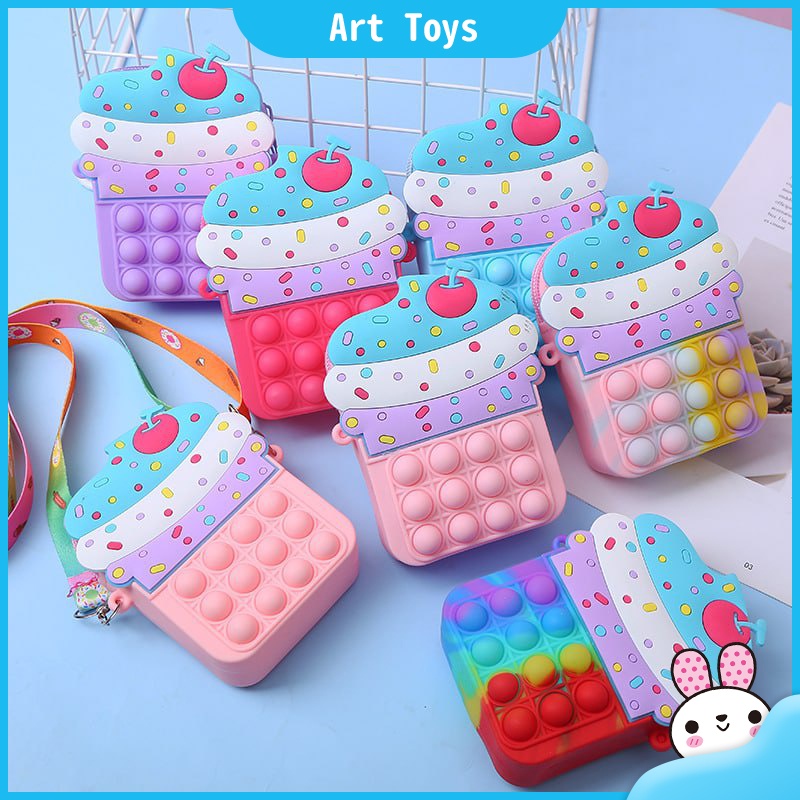 Pop It Bag New Design Silicone Fidget Toy Coin Purse Kawaii Ice cream ...