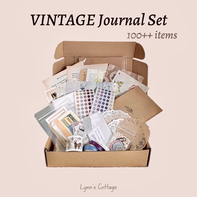 VINTAGE JOURNAL STARTER KIT SET AESTHETIC 100+items gift box (ready ...