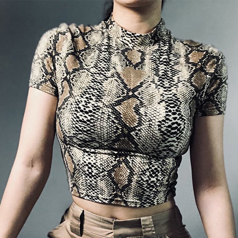 Sexy Crop Tops Women'S Snake Print Tank Top Slim Fit Primed Turtleneck ...