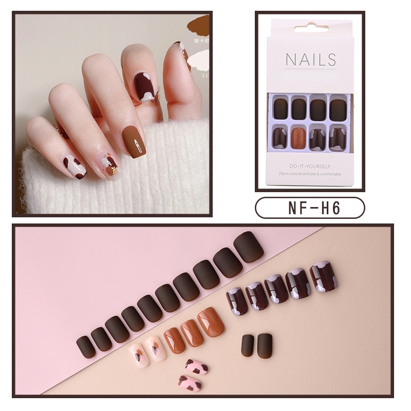 24 Pcs Fresh Fake Nails Full Cover Short False Nails Cute Girl Fake ...