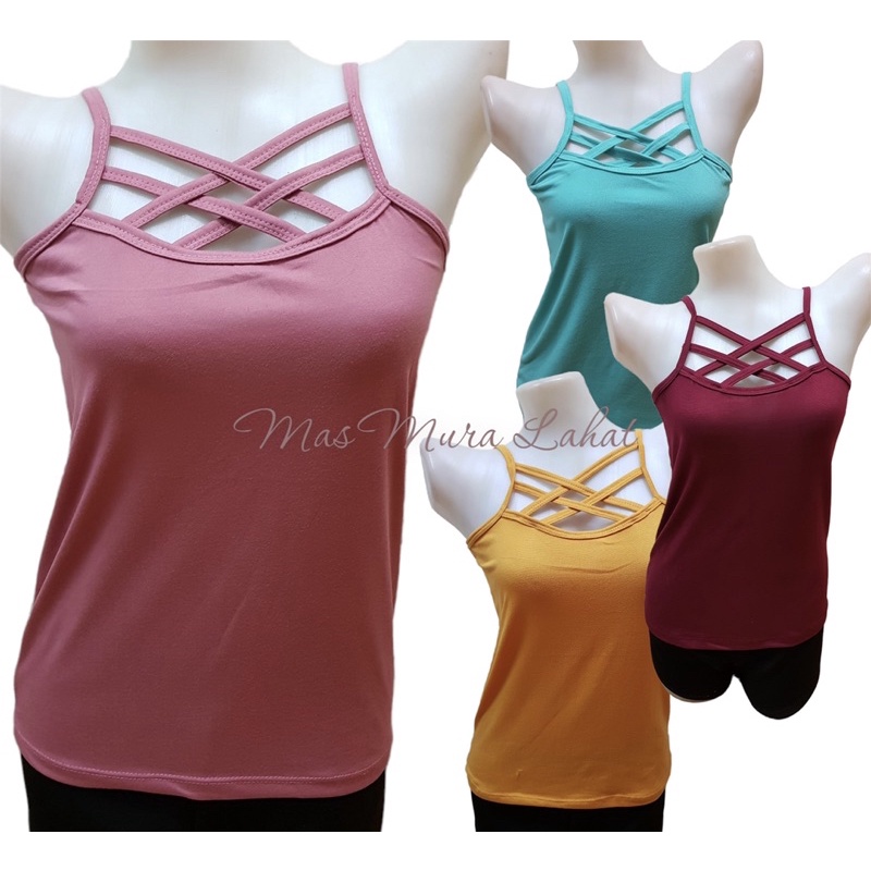 Basic Sexy Cross Front Spaghetti Tops Fit up to Medium Cotton Spandex ...