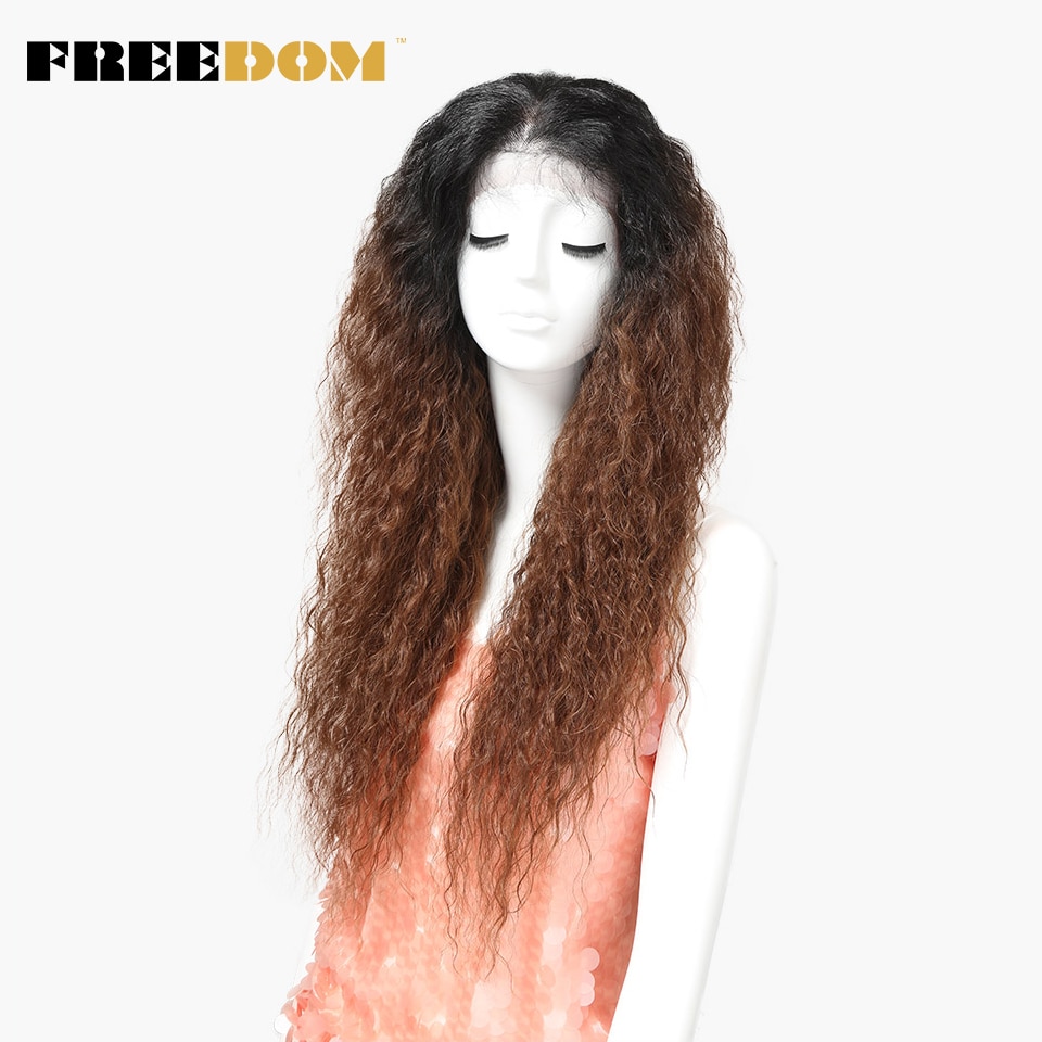 Freedom Synthetic Lace Front Wig With Baby Hair Ombre Brown Afro Kinky ...