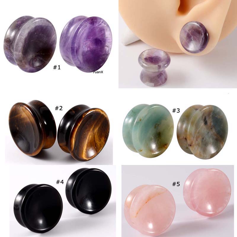 2 Piece Natural Stone Plugs Earrings Lobe Piercing 6-25mm Round Shape ...