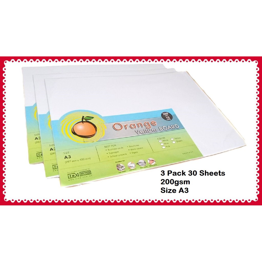 Orange Vellum Board Specialty Board 200gsm size A3 (297mm x 420mm ...