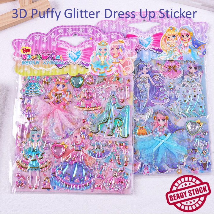 3D Girl Glitter Bubble Puffy Dress Up Sticker Gem Mesh Change Clothes ...