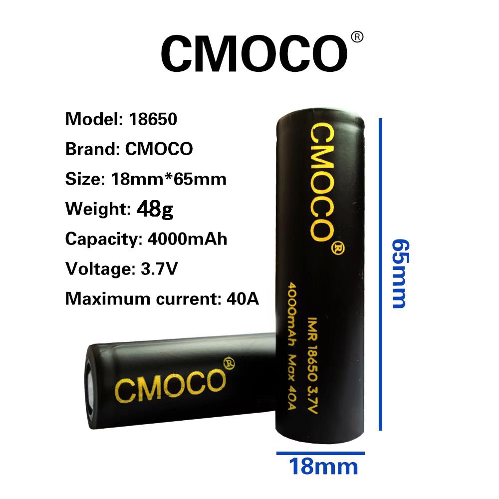 2PCS CMOCO 18650 Rechargeable Battery 4000mah Flat Pointed 40A 3.7v Li ...