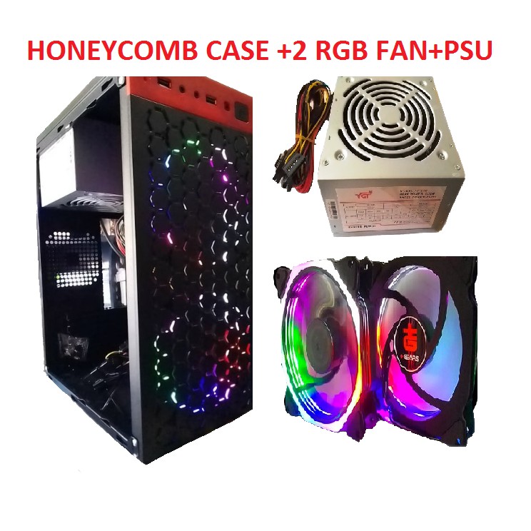 CPU CASE Micro ATX HONEYCOMB WITH 700 WATT PSU AND 2 PCS. 120MM RGB LED ...