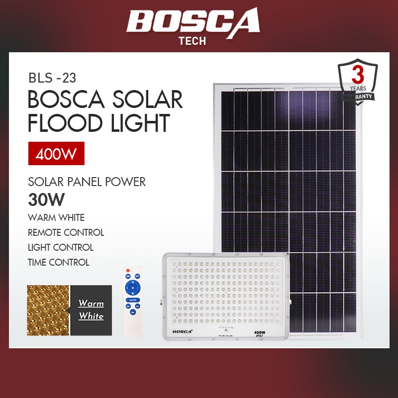 BOSCA LED Solar Flood Light IP67 BLS-23 400W Warm white Remote control ...