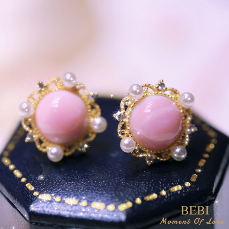 BEBI Natural Deep Sea Queen Shell Rouge Screw Earrings Lace Edge ins ...