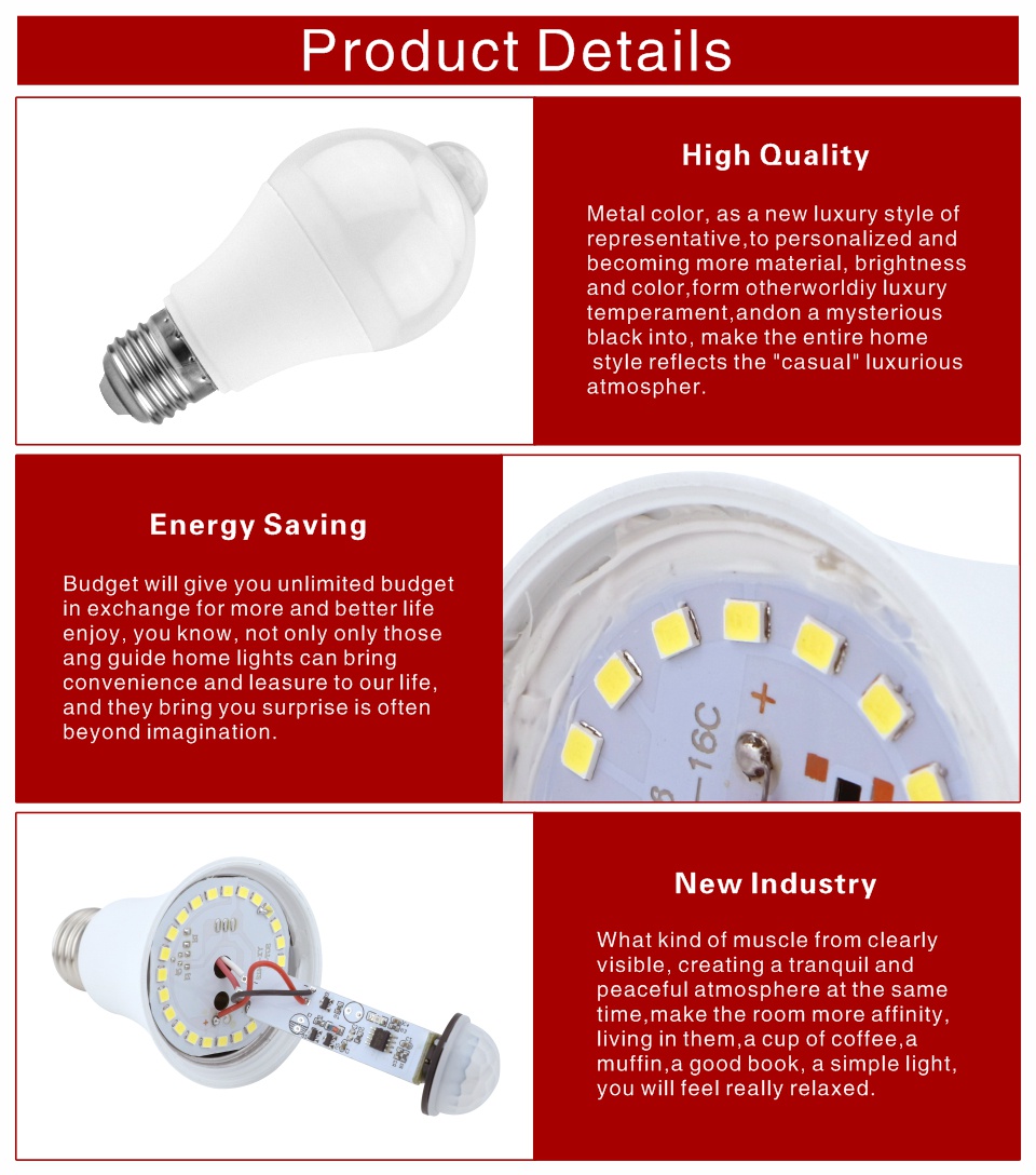 Got Liang PIR Motion Sensor Lamp 5W 7W 9W 12W LED Bulb E27 Auto Smart ...