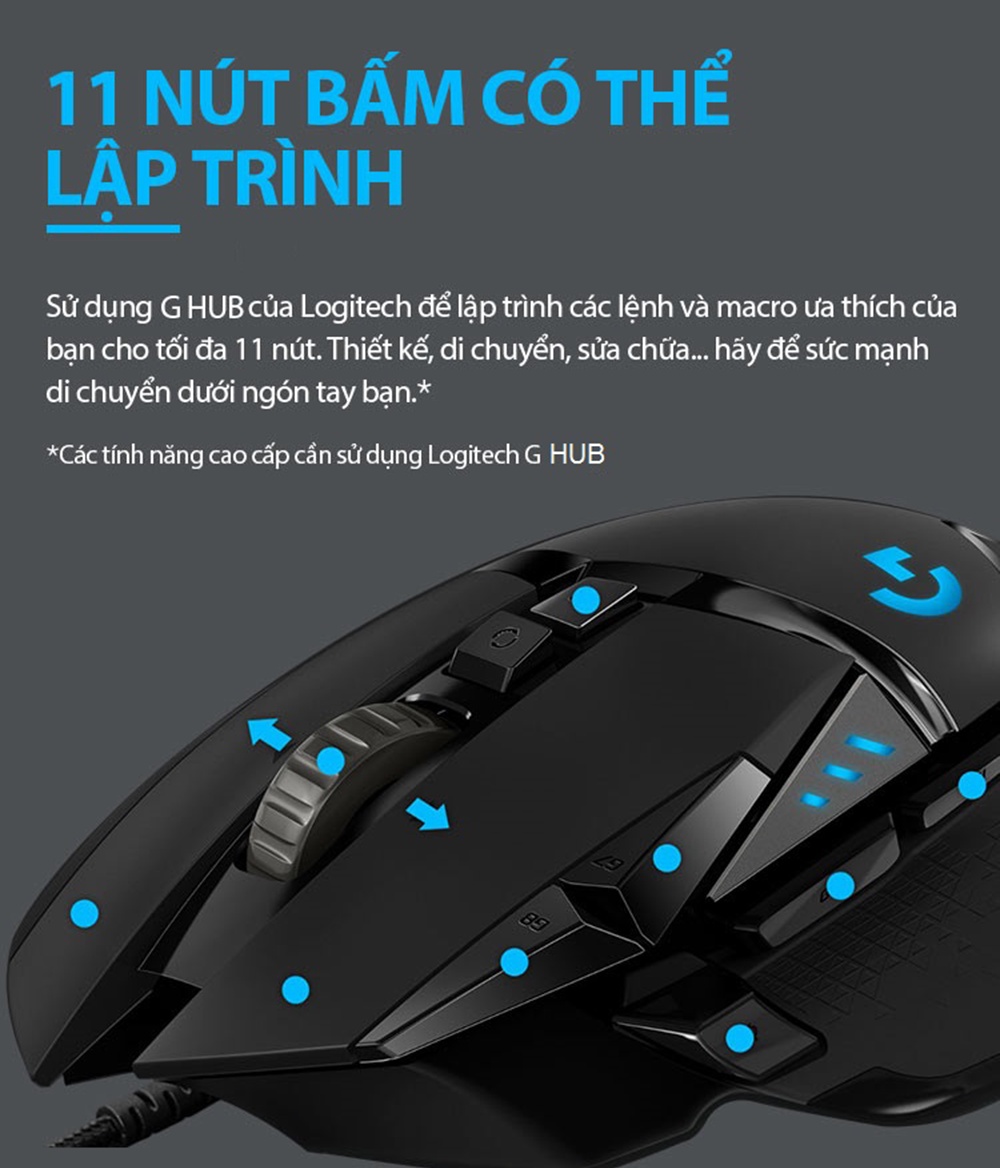 Logitech G502 Hero wired gaming mouse - Hero RGB sensor, 11 ...