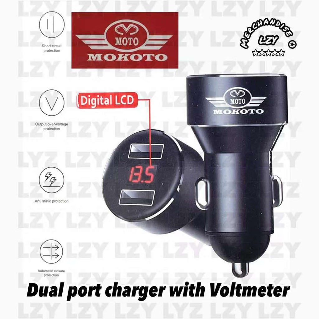 MOKOTO Dual Usb Charger with Voltmeter LED Display for Car Motorcycle ...