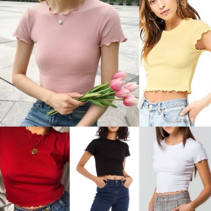 KOREAN LETTUCE PASTEL CROP TOP | Shopee Philippines