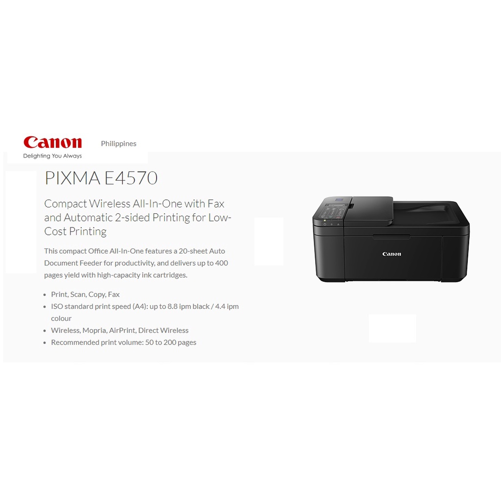 Canon PIXMA E4570 Compact Wireless All-In-One with Fax and Automatic 2 ...