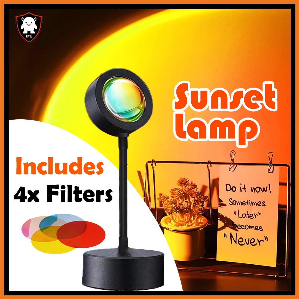 SUNSET LAMP PROJECTOR Flexible Gooseneck 4 Color Filter Metal Effect ...