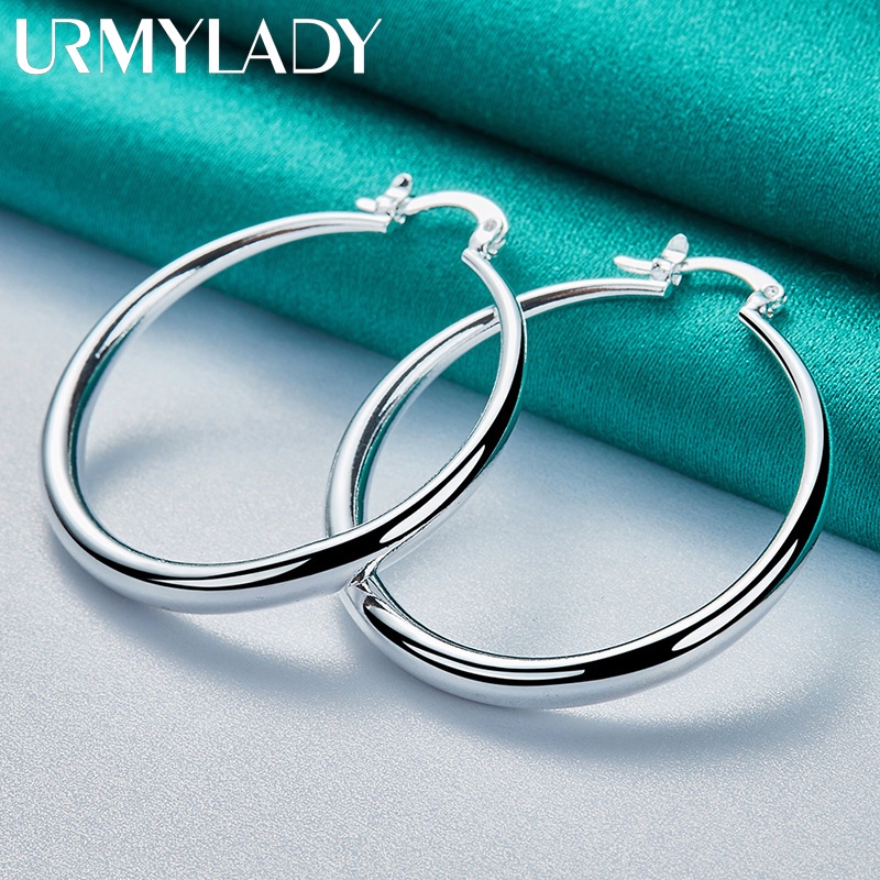 URMYLADY 925 Sterling Silver Smooth Round Hoop Earrings Ear Loops For ...
