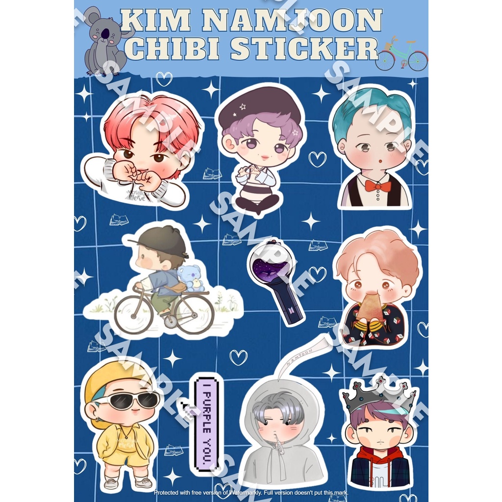 Sticker Set BTS CHIBI ART ALL MEMBER RM JIN SUGA JHOPE JIMIN TAEHYUNG ...