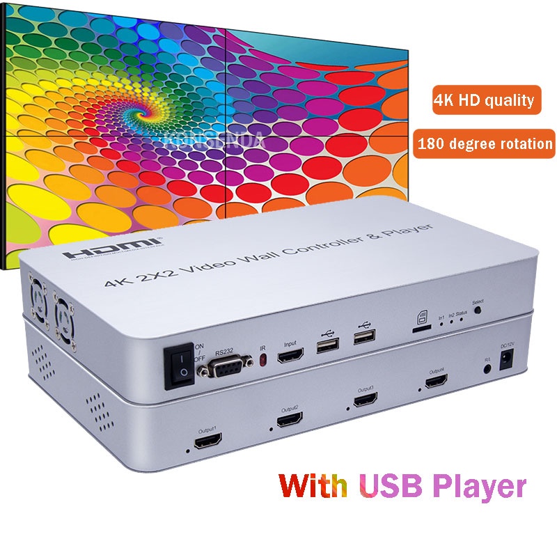 4K 2X2 HDMI Video wall Controller Processor U Disk Player 2x2 LCD TV ...