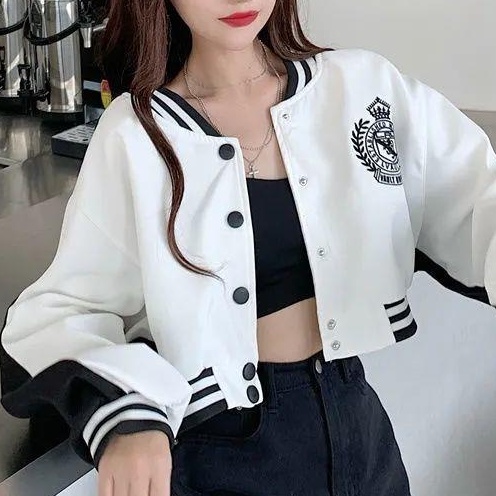 Ins Style Short Baseball Uniformin Women Student Varsity Bomber Jacket ...