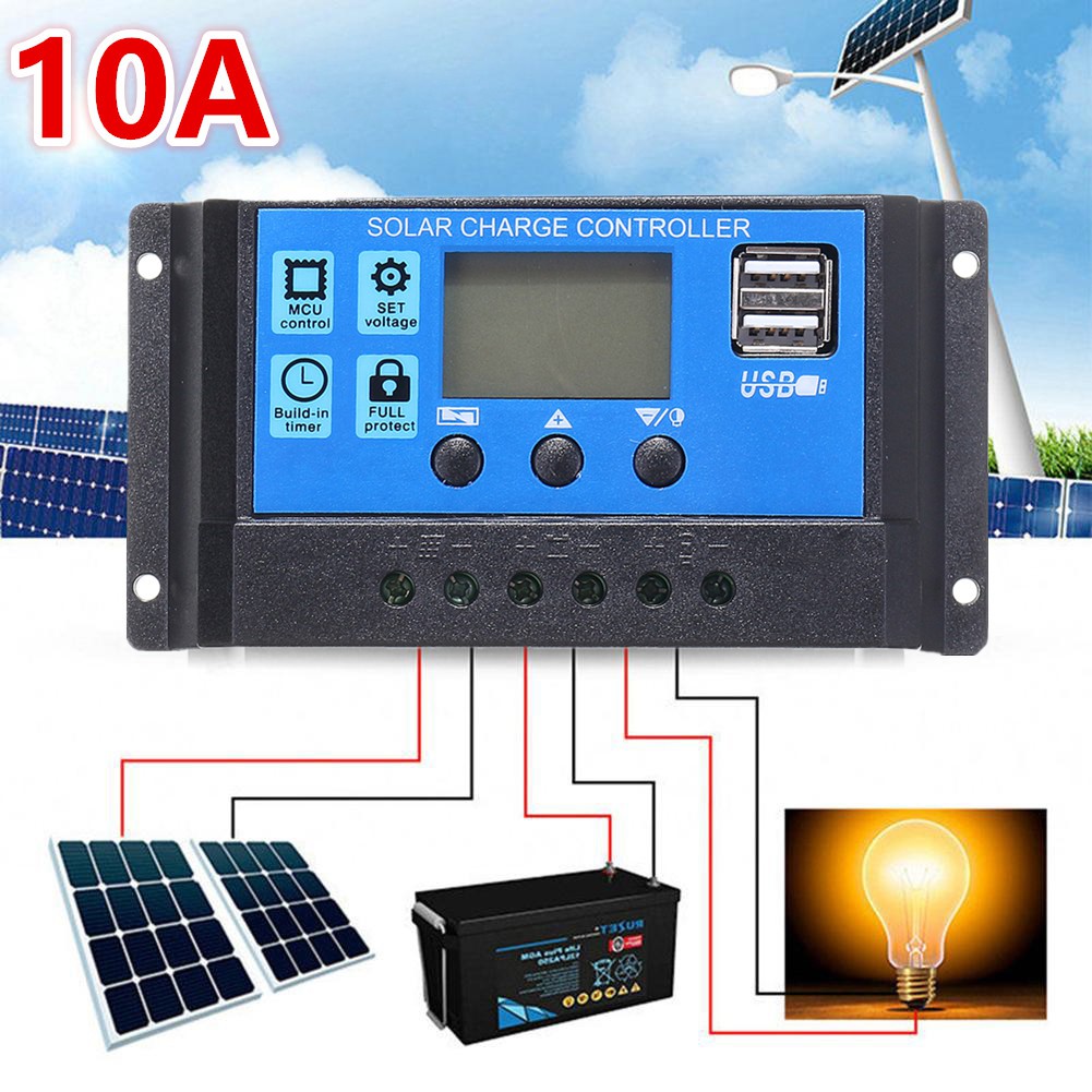 10A 12V 24V Automatic Solar Charge Controller PWM LCD Controller Dual ...