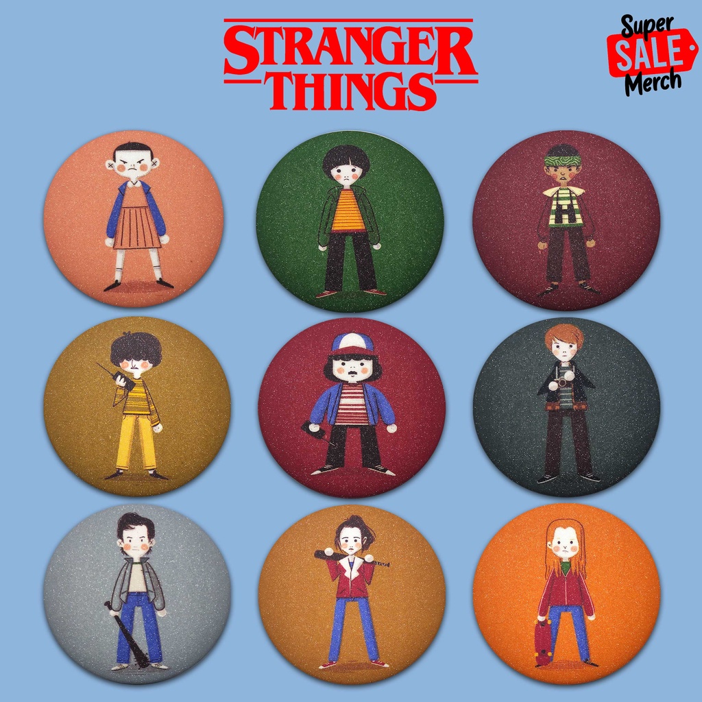 Stranger Things Button Pins 2.25 High Quality Glittered Waterproof ...
