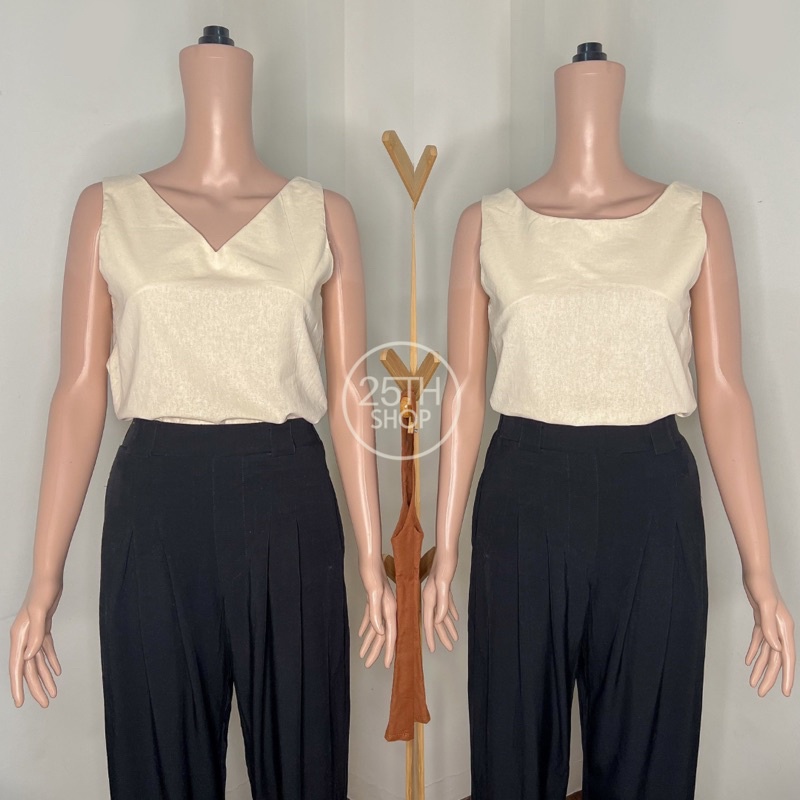 25th Shop Two Way Cotton Linen Sando Top (V Neck and Round Neck ...