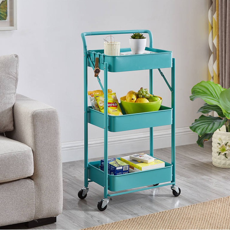 Merkon Full Metal Trolley Cart 3-Layer Organizer Kitchenware Foldable ...