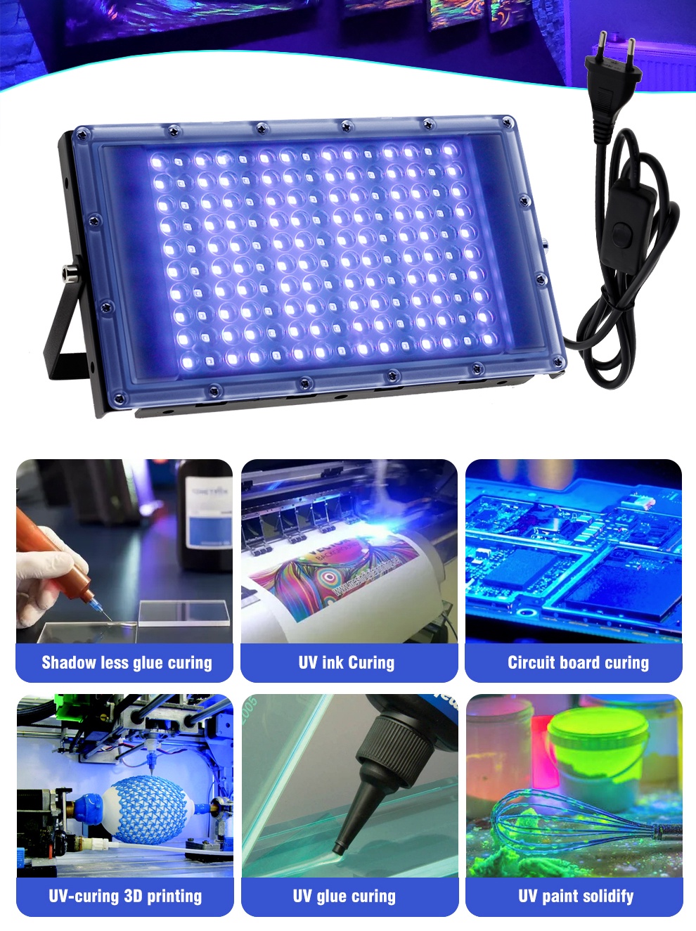 UV Gel Curing Lamp LED UV Light 220V SMD2835 UV Floodlight IP65 ...