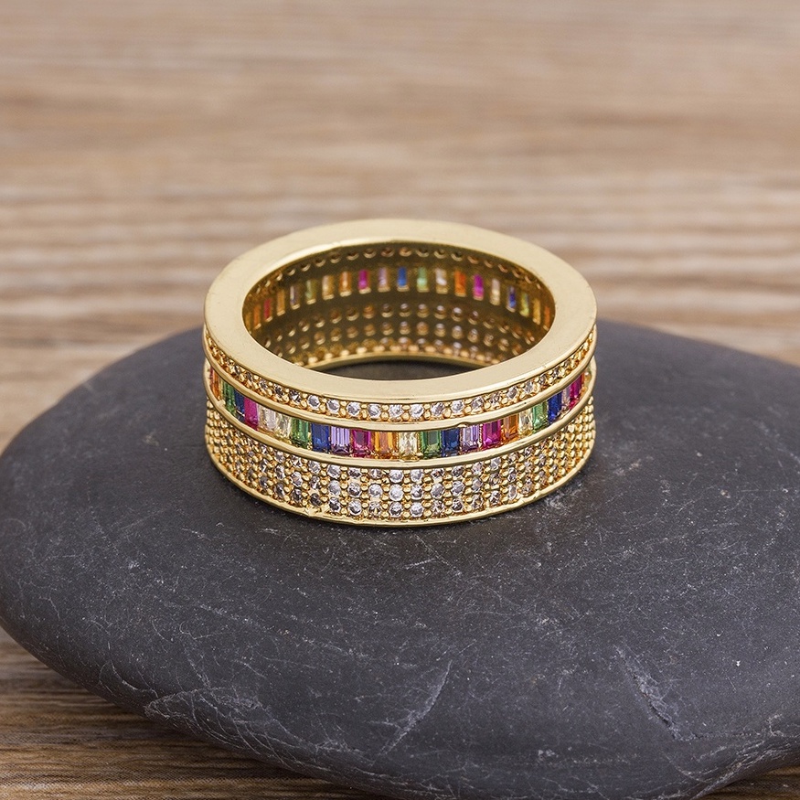 New Geometric Luxury Boho Rainbow Copper Cubic Zirconia Ring For Women ...