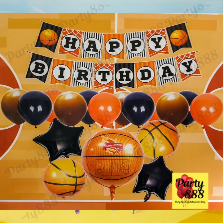 BASKETBALL Happy Birthday party set BASKETBALL shaped balloon ...