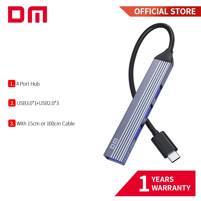 DM USB3.0*1+USB2.0*2 Type C Hub 15cm 100cm CHB057 | Shopee Philippines