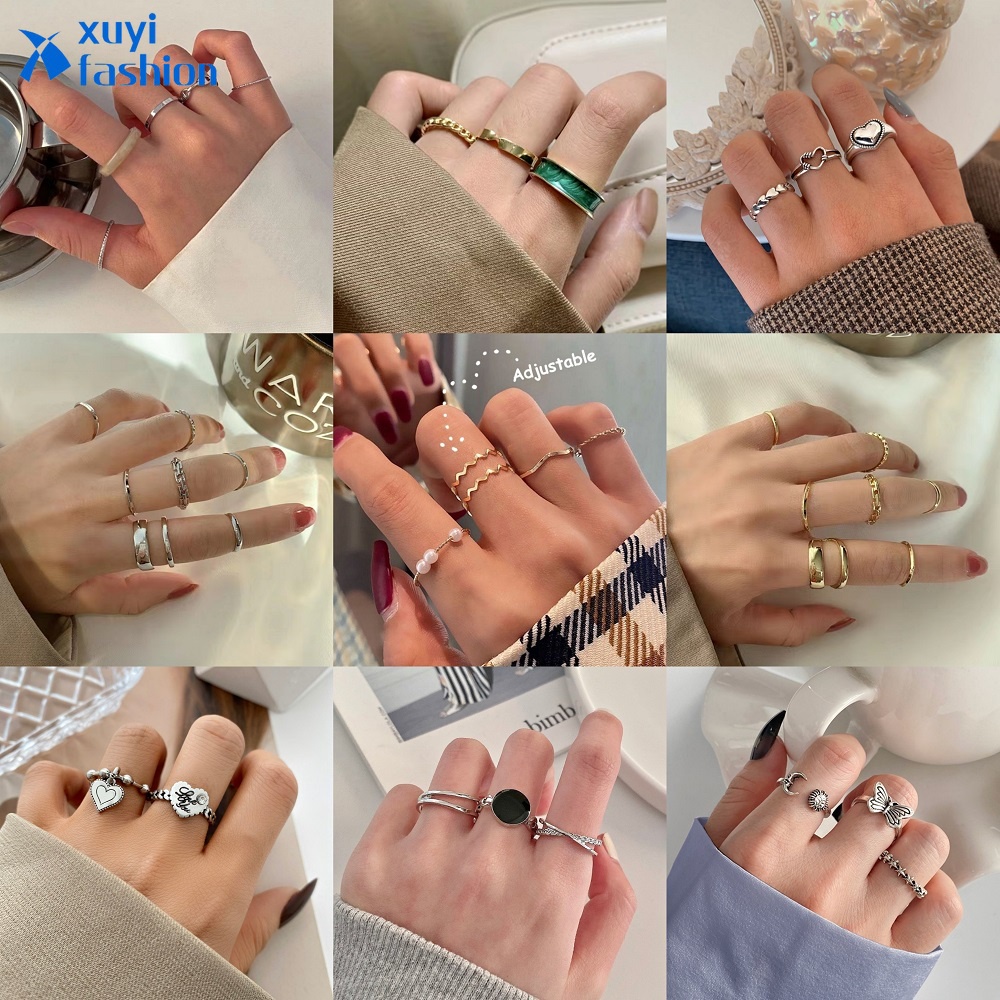 Simple Butterfly Heart Ring Set Gold Sliver Rings for Women Accessories ...