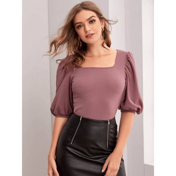 TRENDY SQUARE NECK PUFF SLEEVE TOP(100% ORIGINAL) | Shopee Philippines