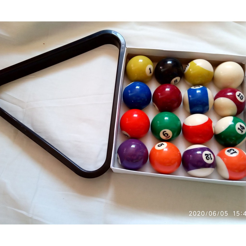BILLIARD STANDARD SIZE BALL SET WITH PLASTIC TRIANGLE RACK (bola at ...