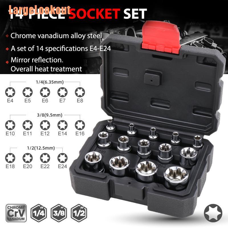 LargeLookout~@ 14Pcs E Type Torx Star Female Bit Socket Set Wrench ...