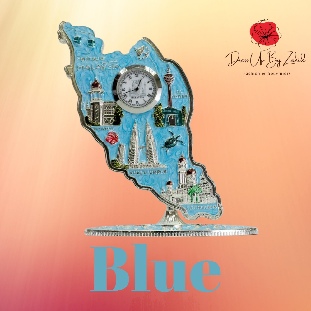 Table Clock Display With Map / Malaysian Souvenir Clock / Map Souvenir ...