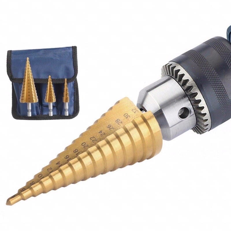 3 pcs Drill Bit HSS High Speed Steel Titanium Hex Shank Step Drill Set ...