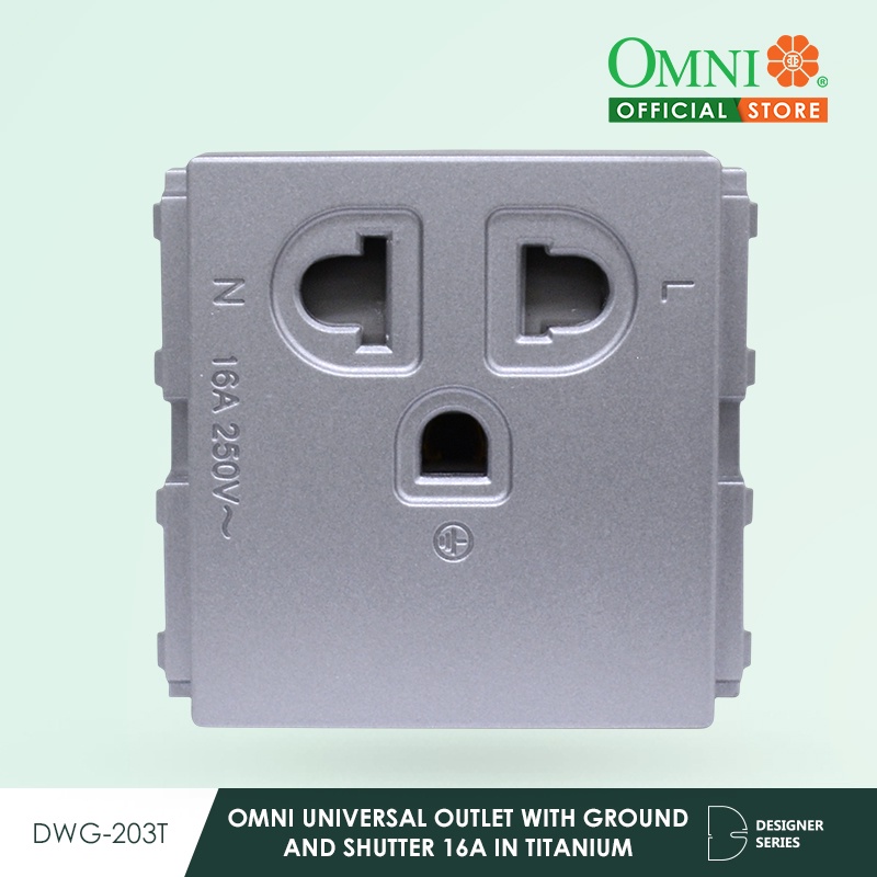 OMNI Universal Outlet with Ground and Shutter 16A in Titanium - DWG ...