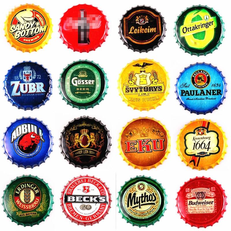 35CM Beer Bottle Cap Retro Plaque Metal Tin Signs Cafe Bar Pub ...