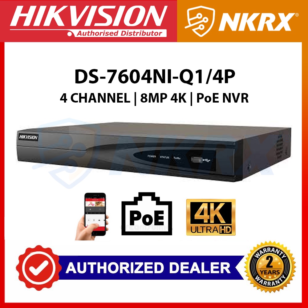 Hikvision NVR DS-7604NI-Q1/4P 4ch 1U 4 PoE 4K NVR | 4 channel | 2 Year Warranty | Shopee Philippines