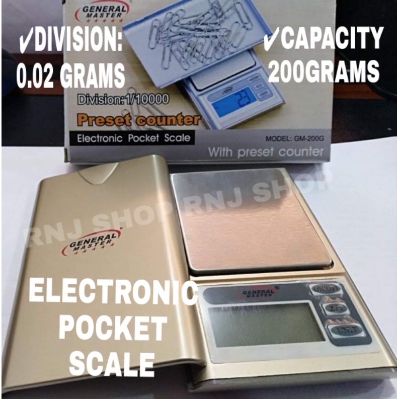200 GRAMS Electronic Pocket Scale with PRESET COUNTER GENERAL MASTER ...