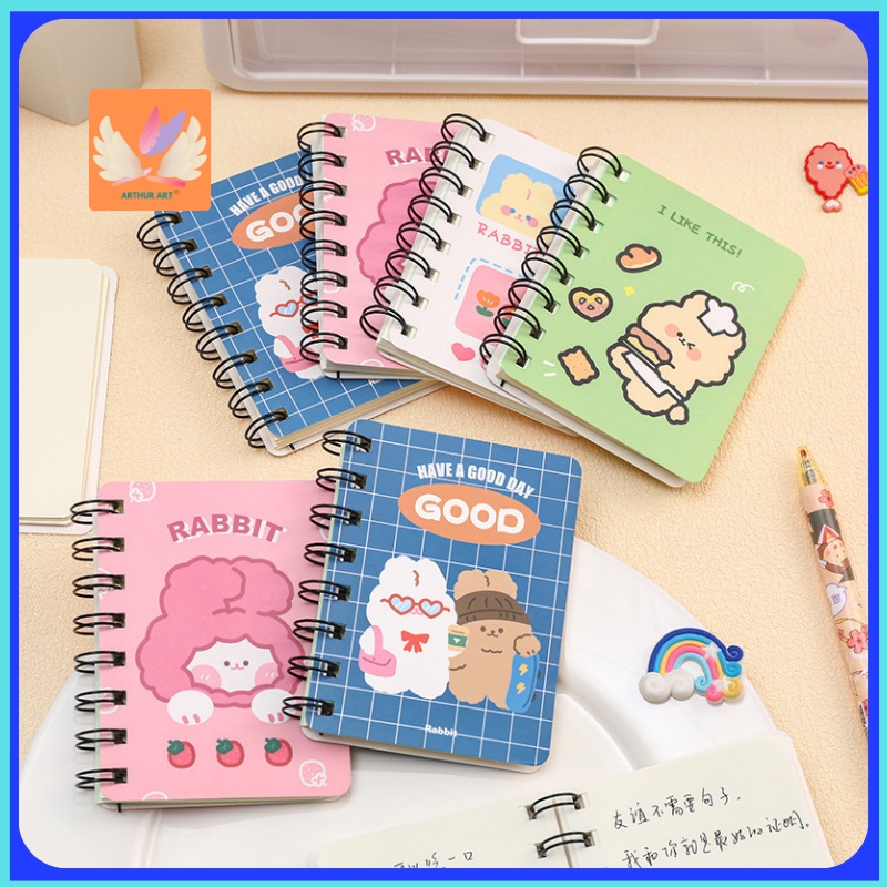 ARThur 80 Sheets Mini Cute Cartoon Spiral Wirebound Pocket Notebook ...