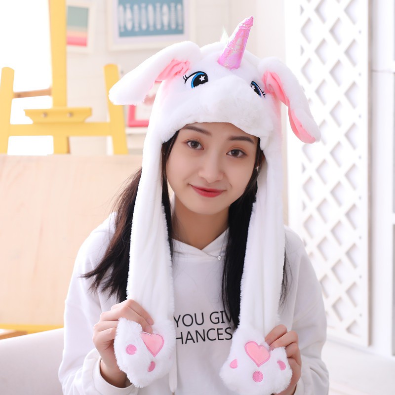 Fashion Moving Hat Rabbit Ears Plush Sweet Cute Airbag Cap can be ...