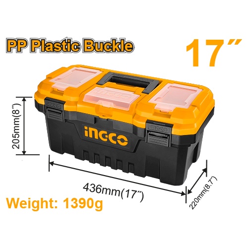 Ingco 17" Plastic Tool Box with Removable Tray & Metal Latch PBX1702 BL ...
