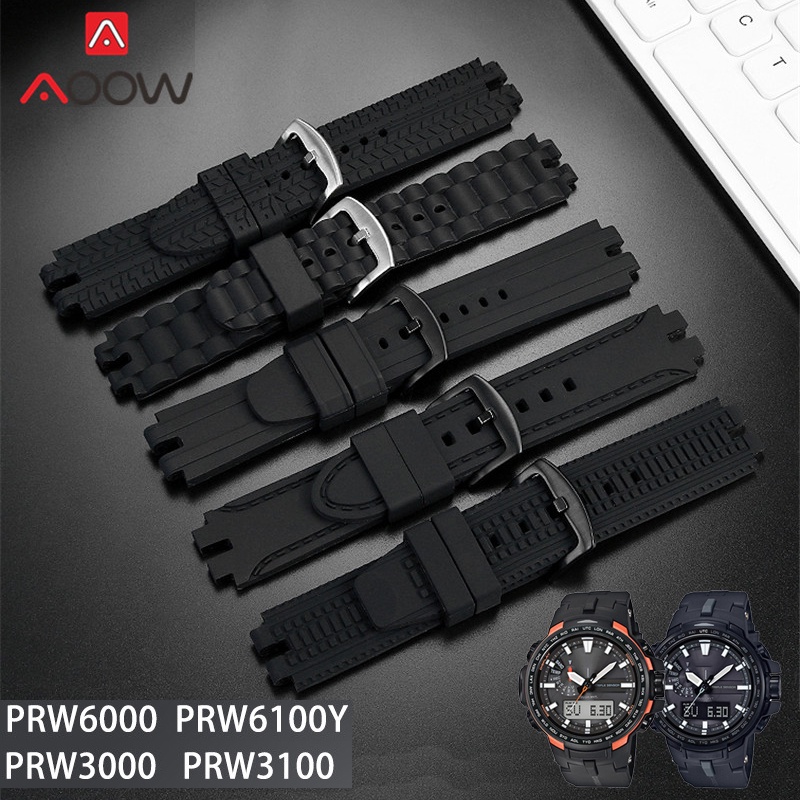 Rubber Strap for Casio Protrek PRW-3000 3100 6000 6100Y Stainless Steel ...