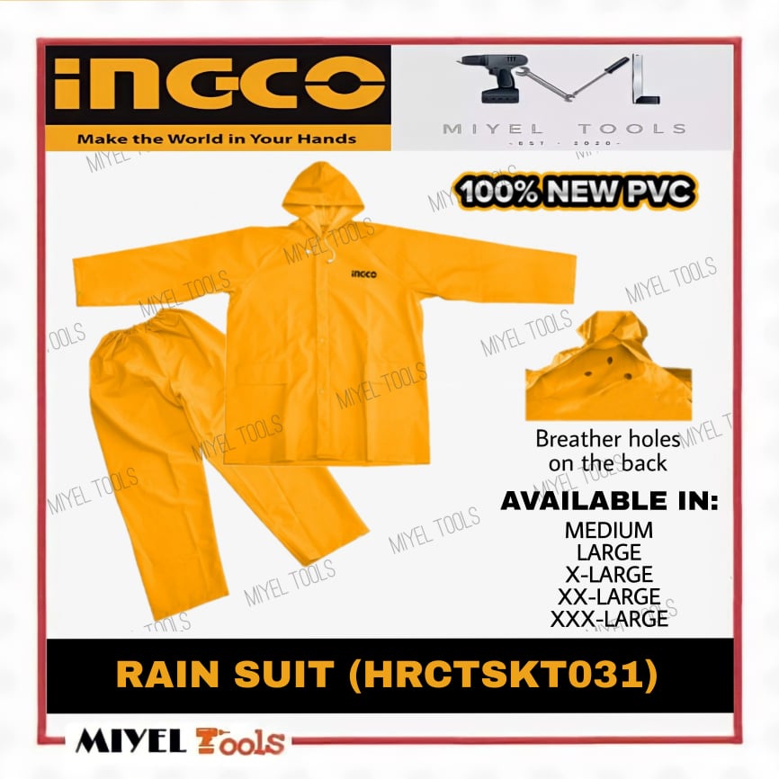 INGCO Rain Coat Suit Set with Zipper and 2 Pockets On The Coat ...