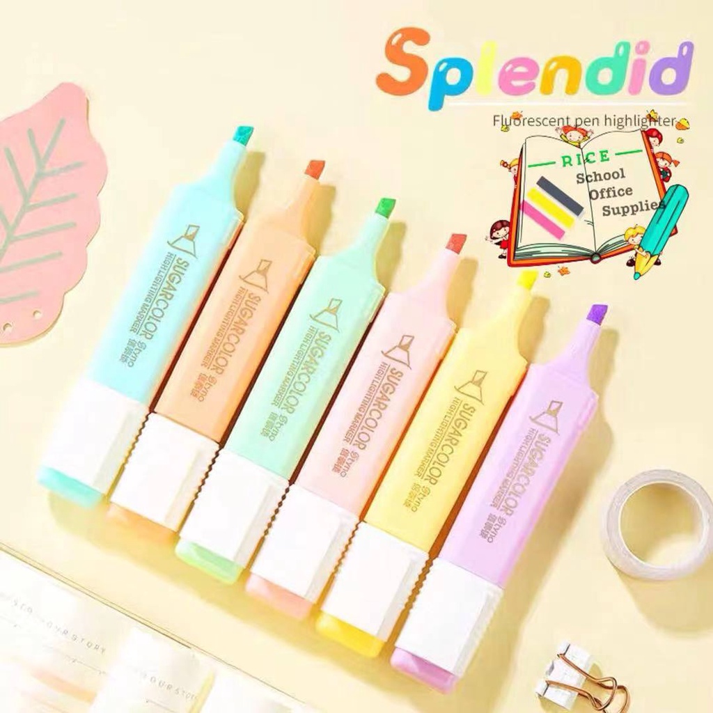 Rice 6in1 Fluorescent highlighter Pastel Colors SugarColor School ...