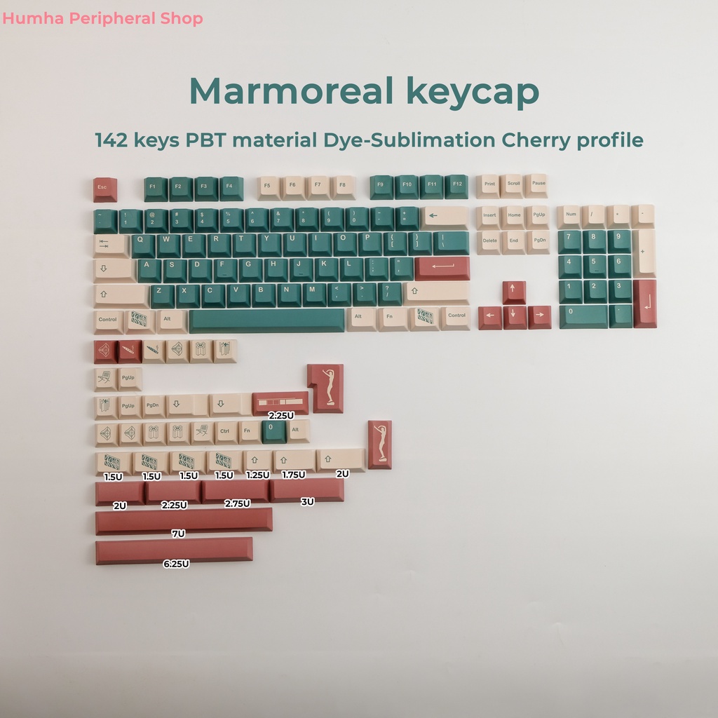 Humha Marmoreal keycap 142 keys PBT material Dye-Sublimation Cherry profile Mechanical Keyboard ...