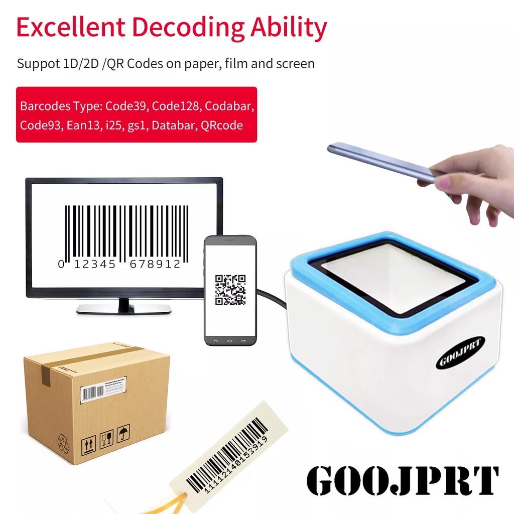 GOOJPRT MP2300 1D/2D/QR Bar Code Scanner CMOS Image Desktop Barcode ...